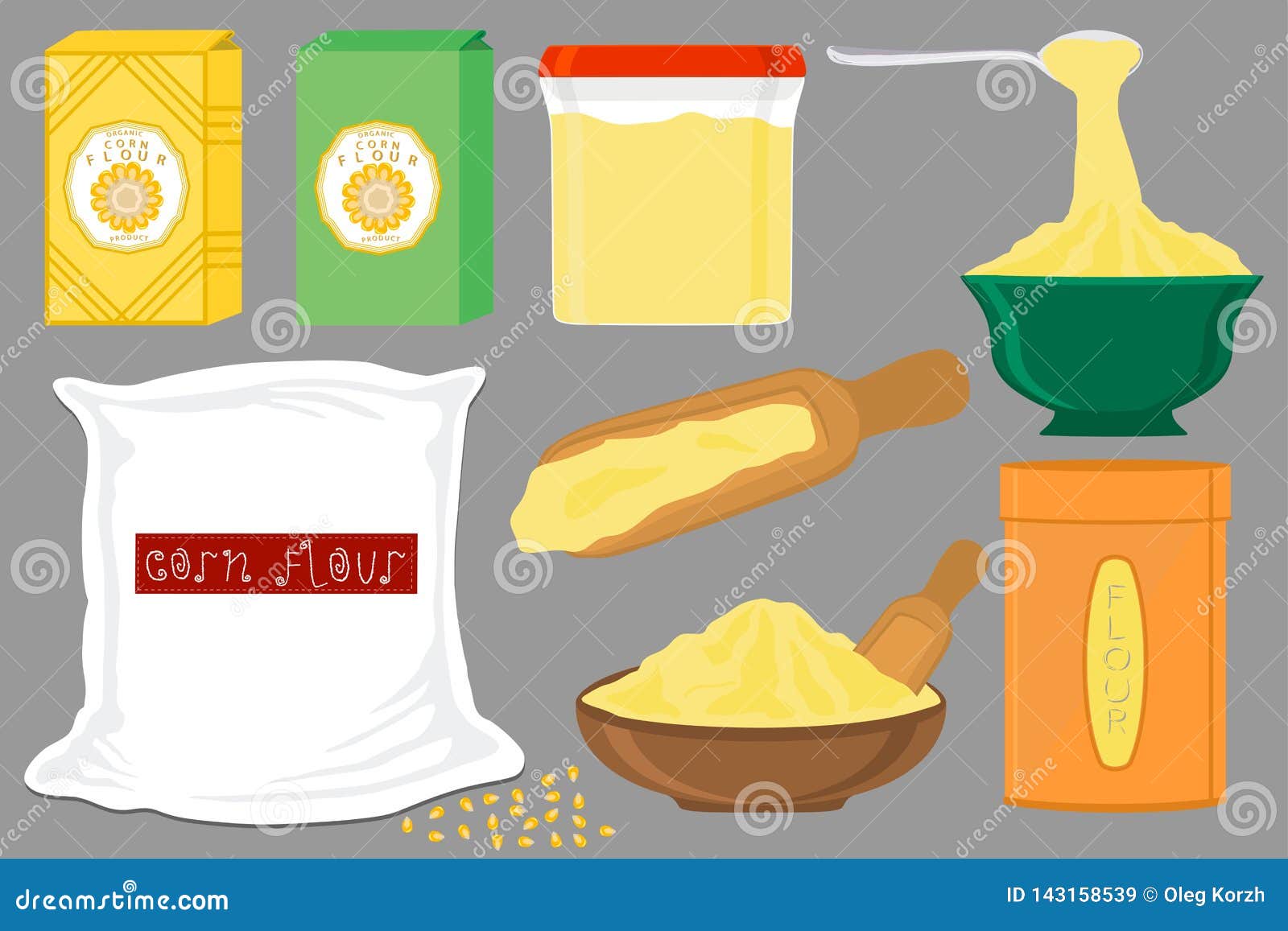 Illustration on Theme Big Set Different Types Dishware Filled Corn ...