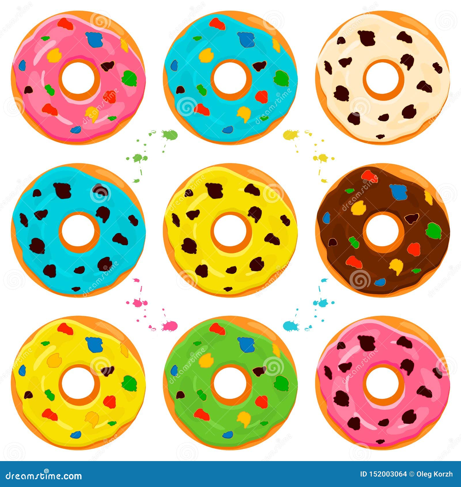 Illustration on Theme Big Set Different Types Sticky Donuts Stock ...