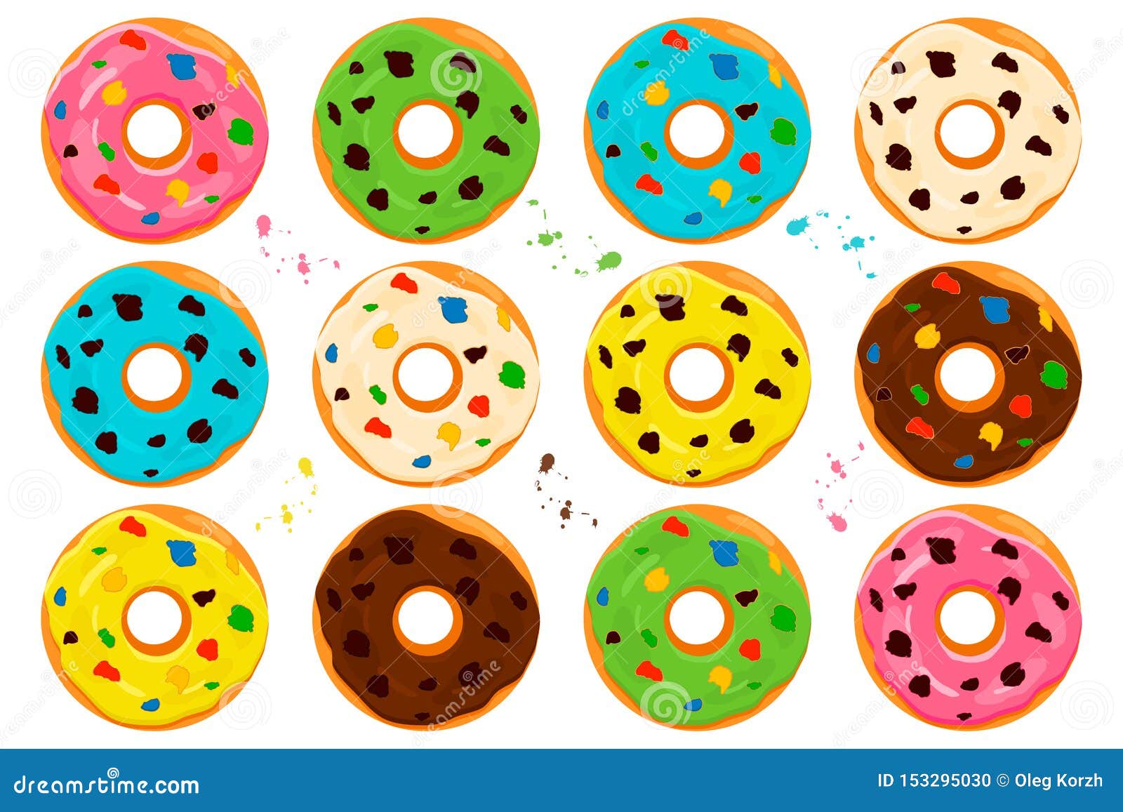 Illustration on Theme Big Set Different Types Sticky Donuts Stock ...