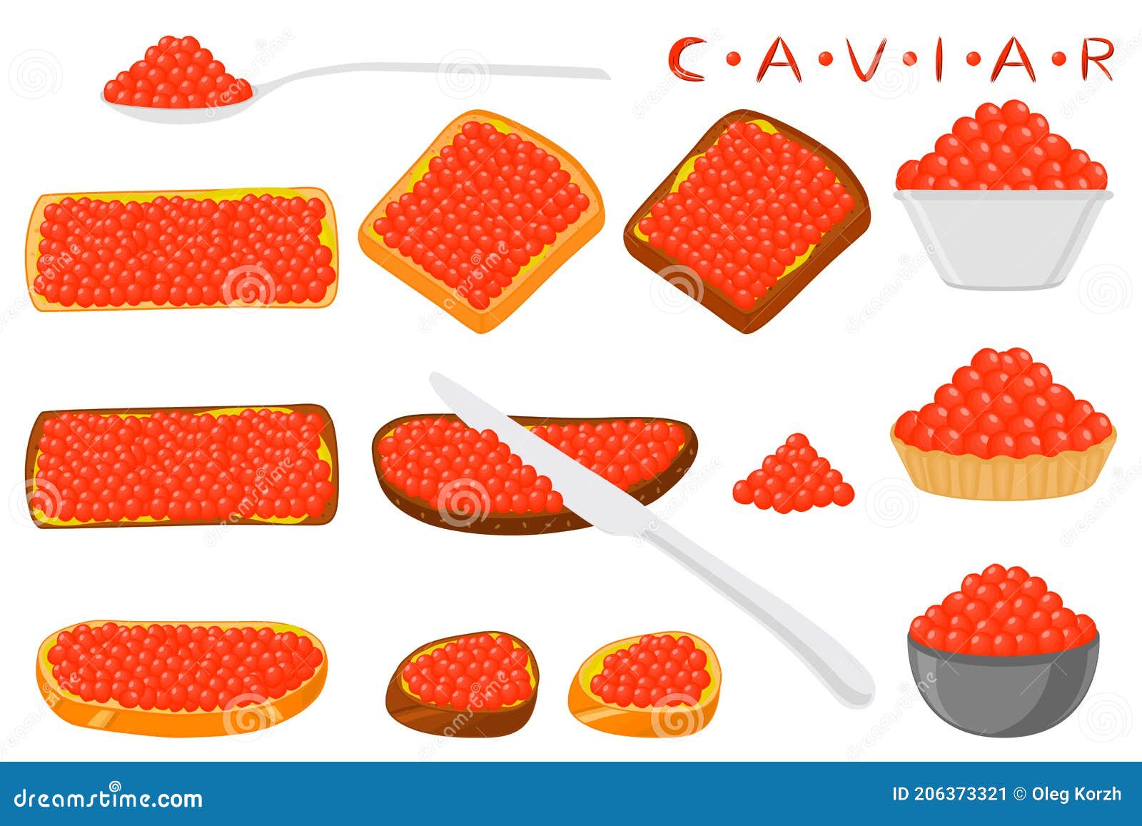 Illustration on Theme Big Set Various Types Fish Caviar Stock Vector ...