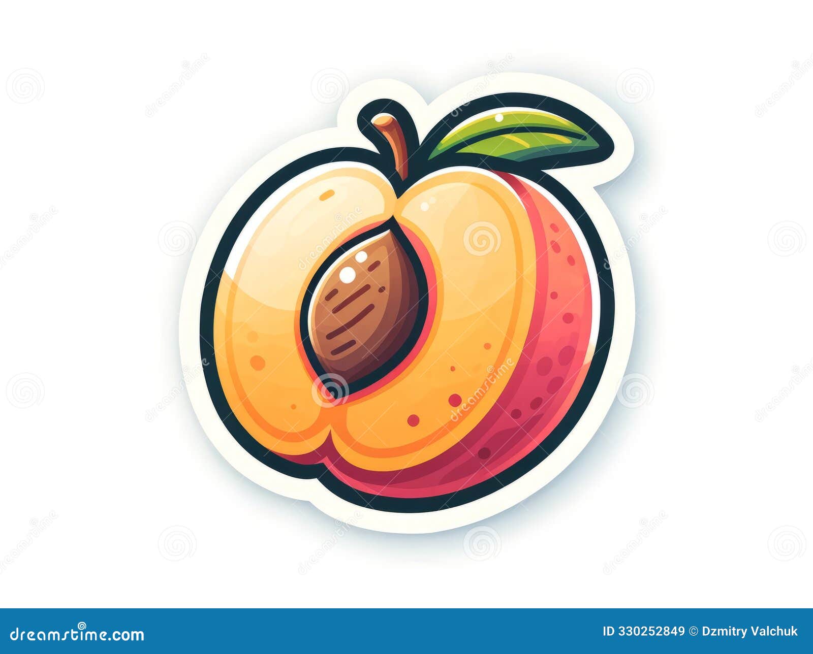 Peach Sticker. Peach Icon. Fruit Colorful Clip Art. Black And White ...