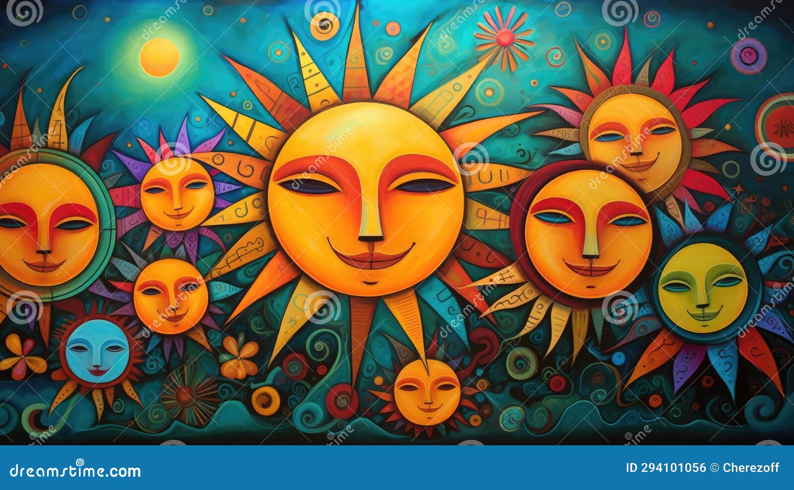 Illustration on the Theme of Happiness. Happy People and the Sun Stock ...