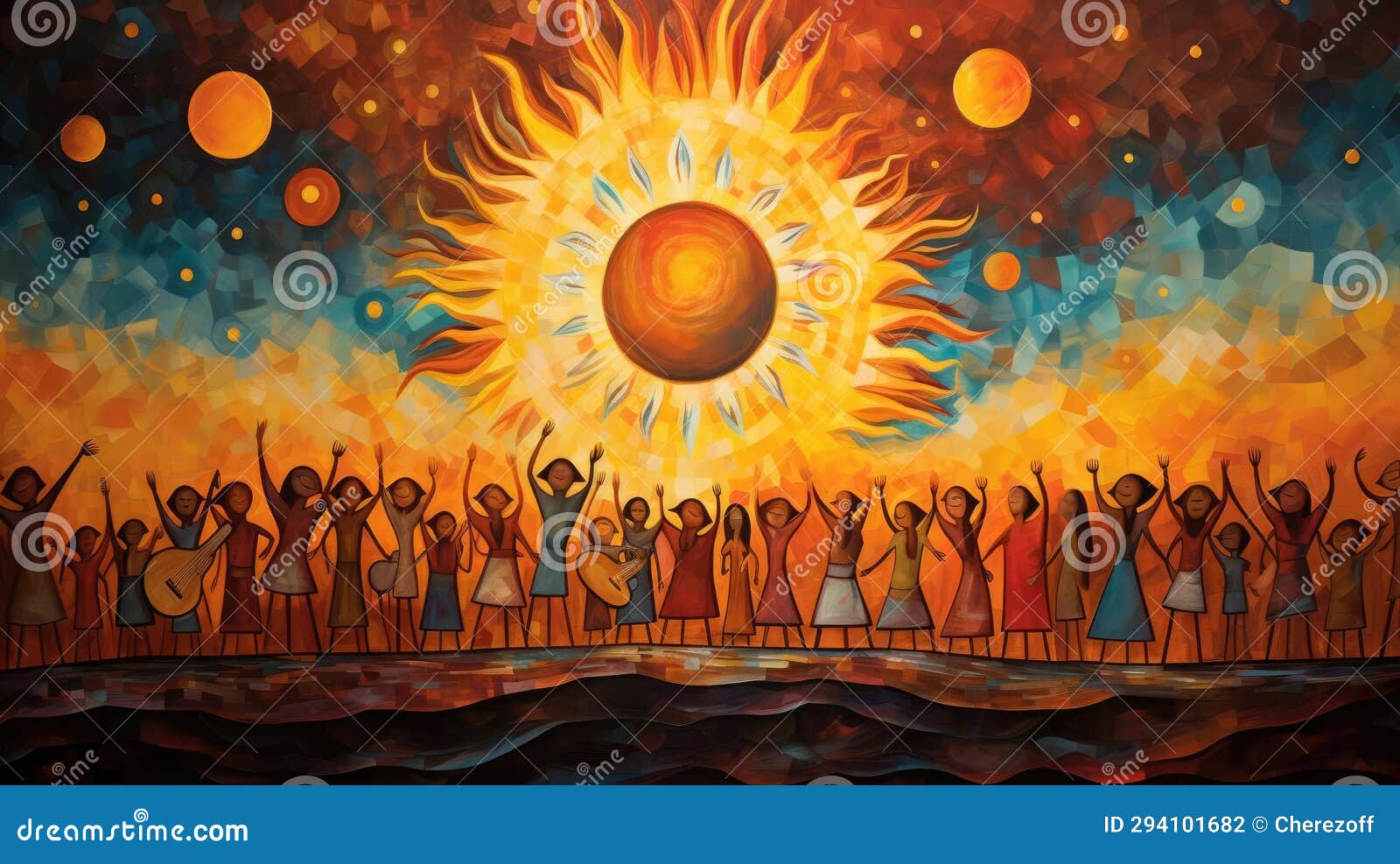 Illustration on the Theme of Happiness. Happy People and the Sun Stock ...