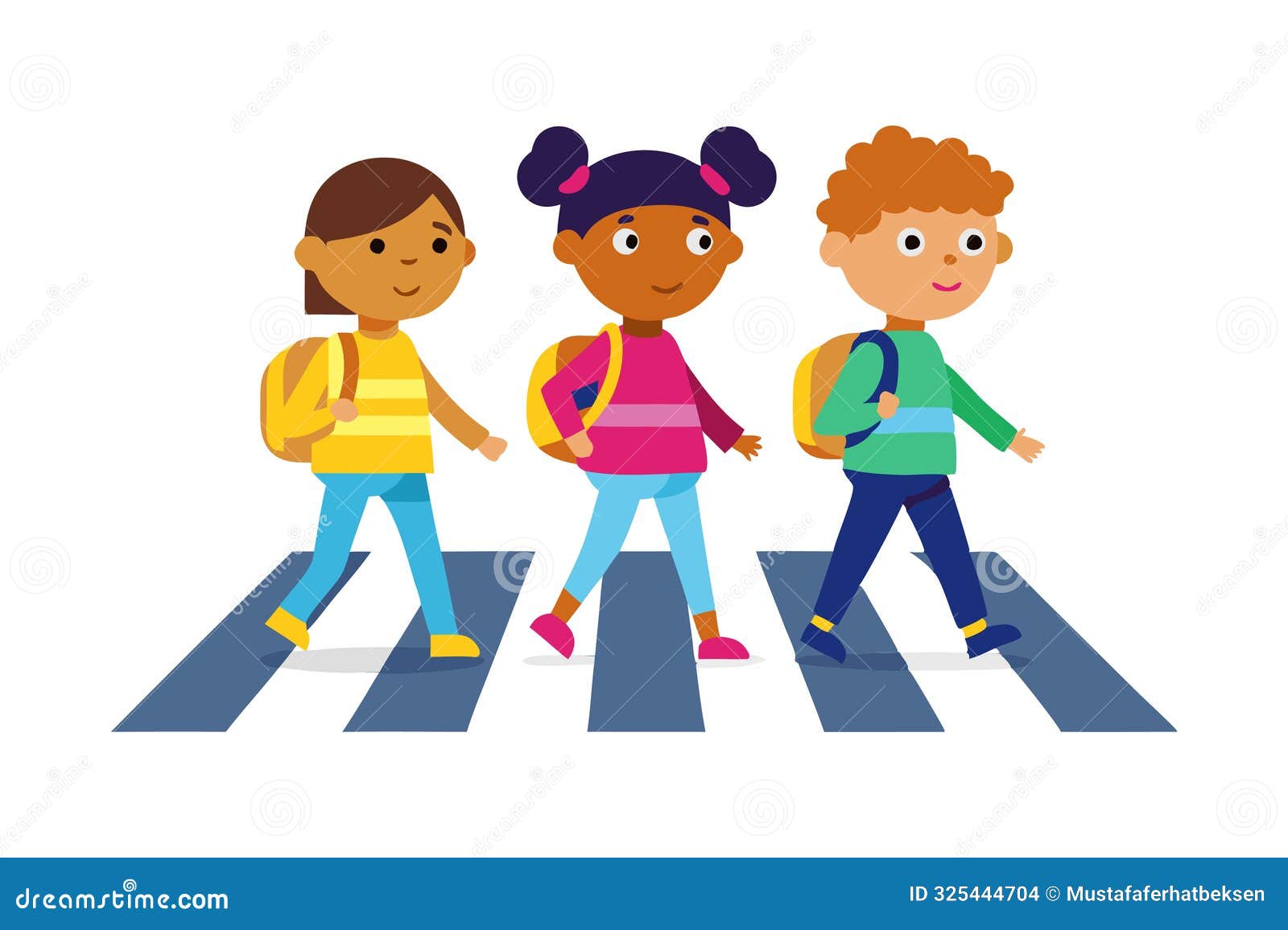 Illustration of Three Children Walking on a Crosswalk, Going To School ...
