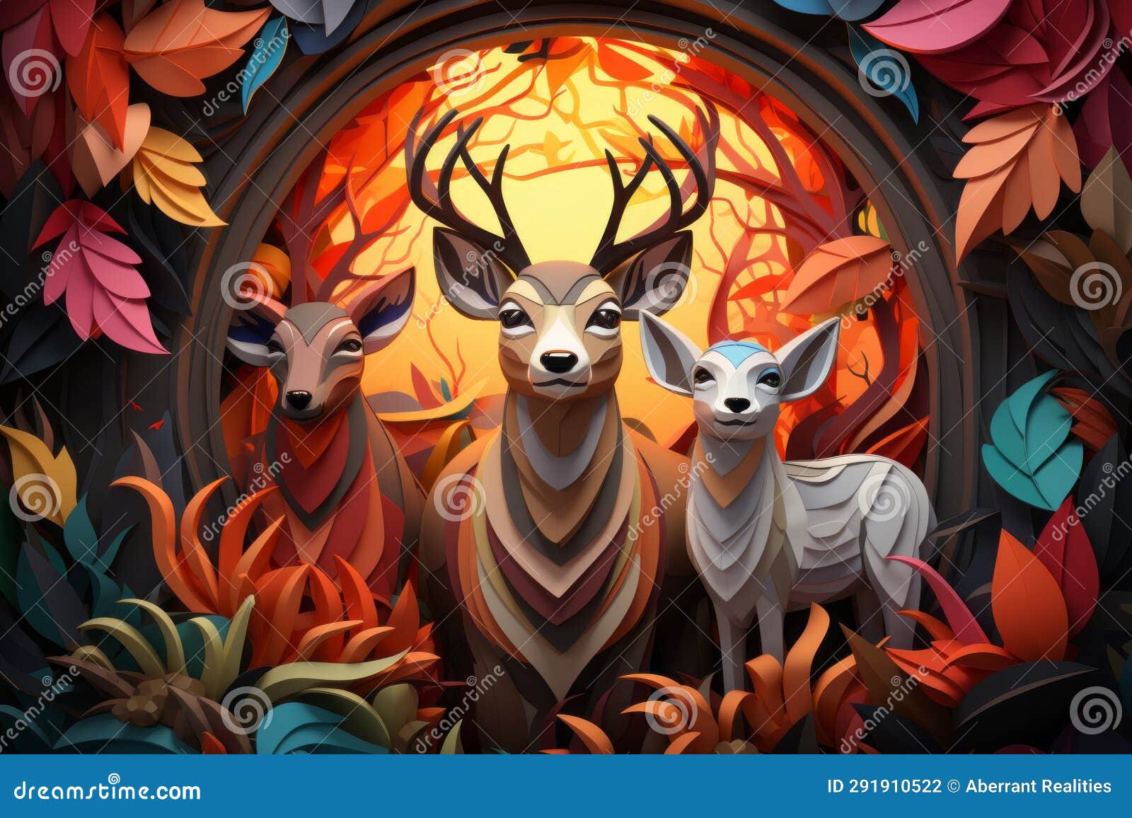 An Illustration of Three Deer in the Forest Stock Illustration ...