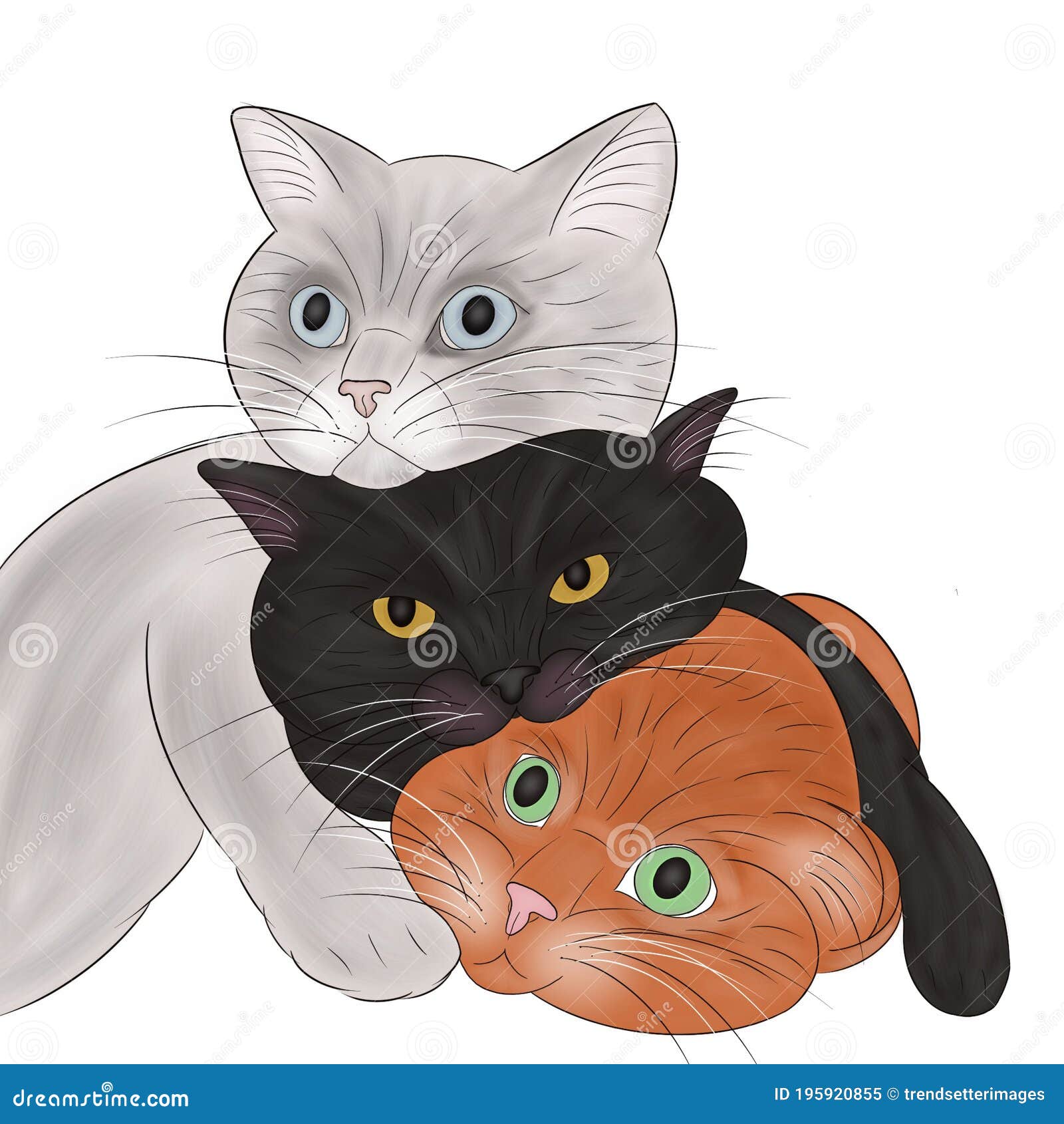 Illustration of Three Different Cats Hugging Each Other Stock ...