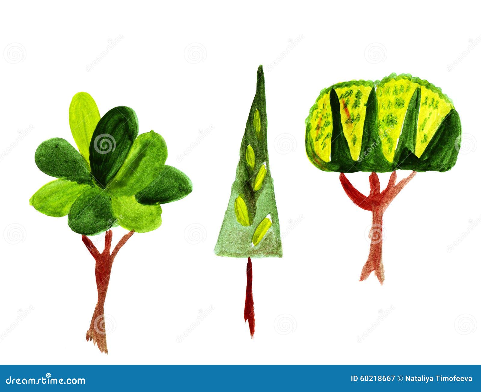 Illustration of Three Fabulous Unusual Trees, Shrubs and Leaves Stock ...