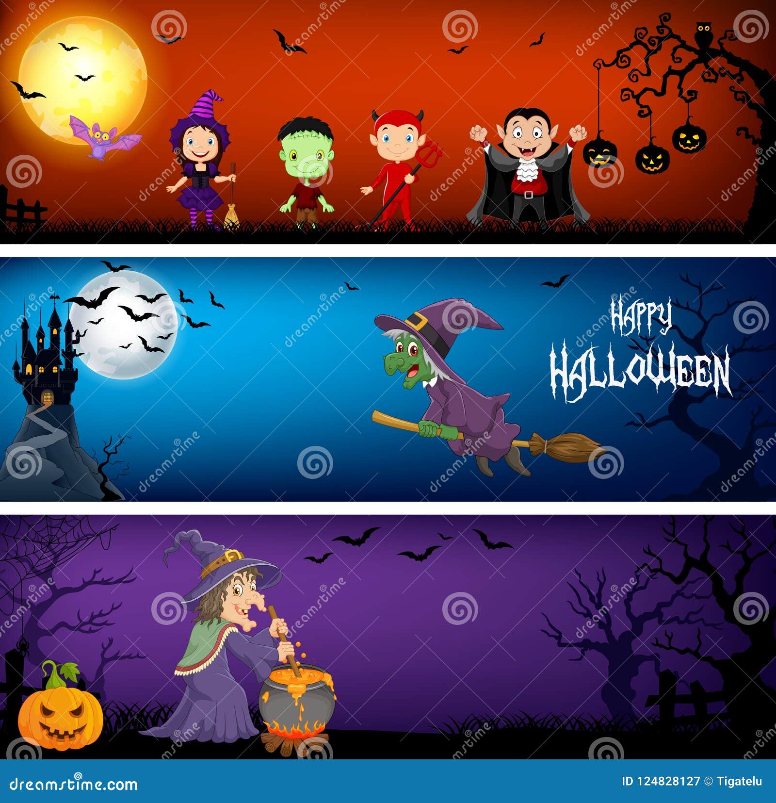 Three Halloween Banners stock vector. Illustration of cute - 124828127