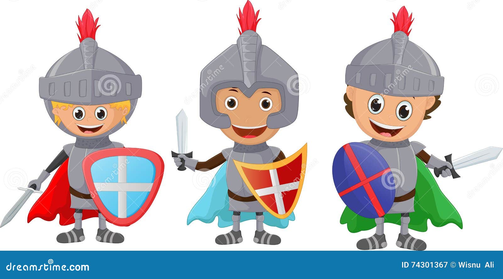 Illustration of Three Little Knight Isolated on White Stock Vector ...