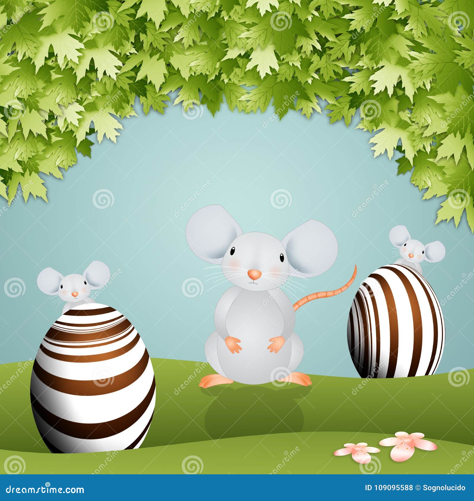 Mice with Easter eggs stock illustration. Illustration of april - 109095588