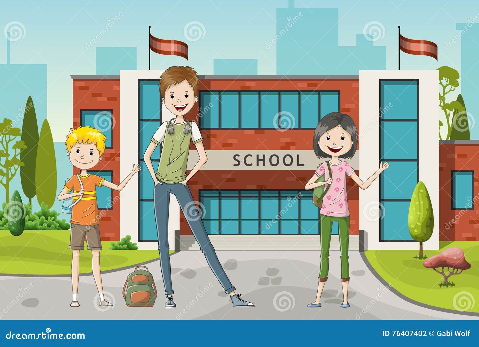 Illustration of Three School Kids Stock Vector - Illustration of flat ...