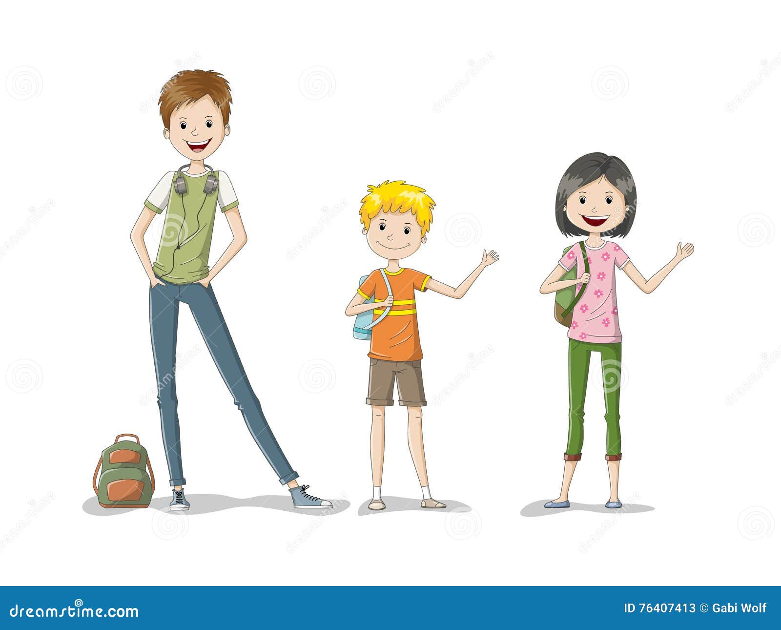 Illustration of Three School Kids Stock Vector - Illustration of child ...