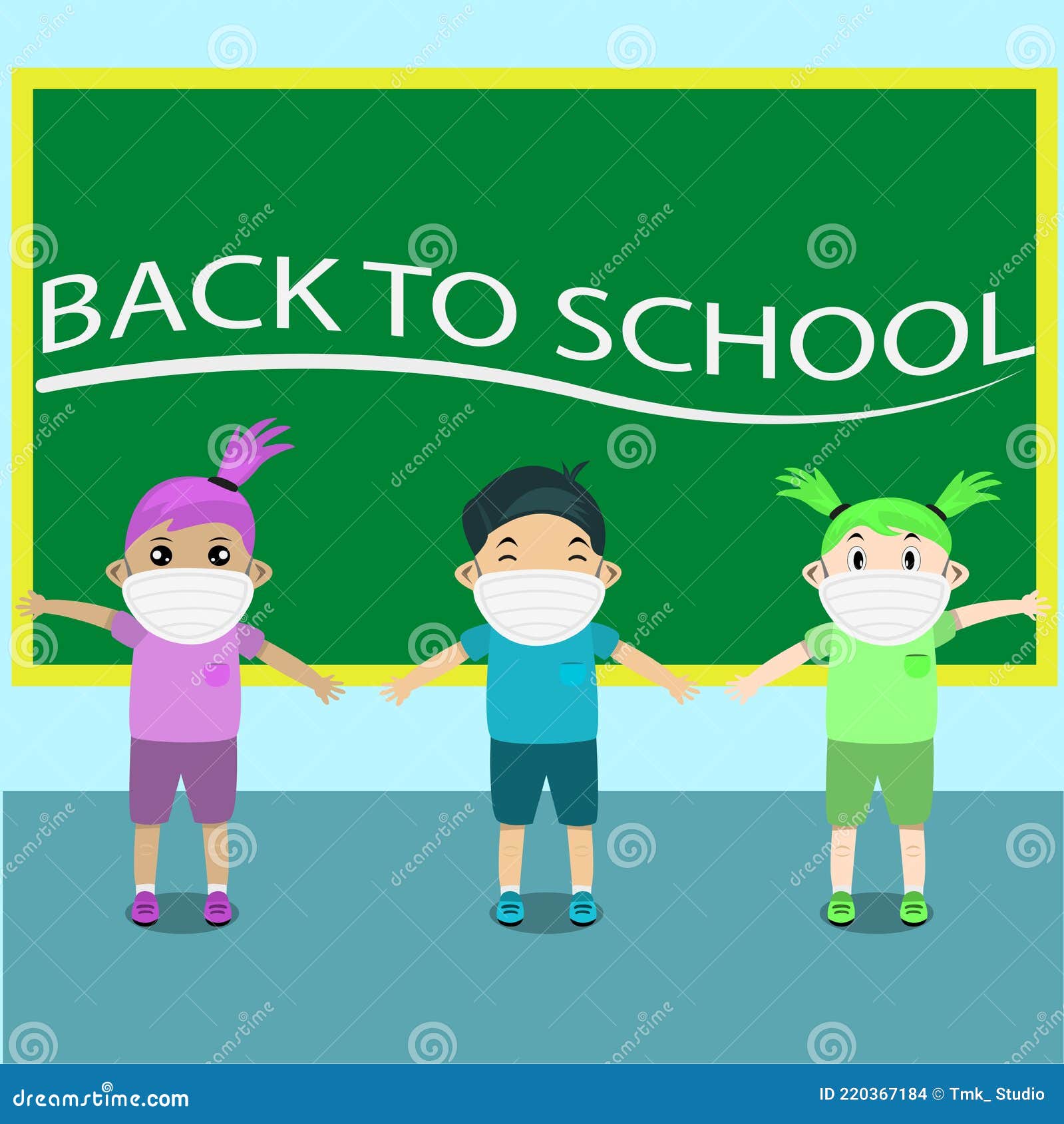 Illustration of Three Student Come Back School on Class and Distancing ...