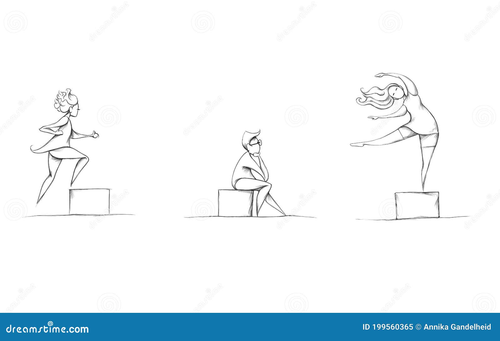 Three Women in Different Poses Stock Illustration - Illustration of ...