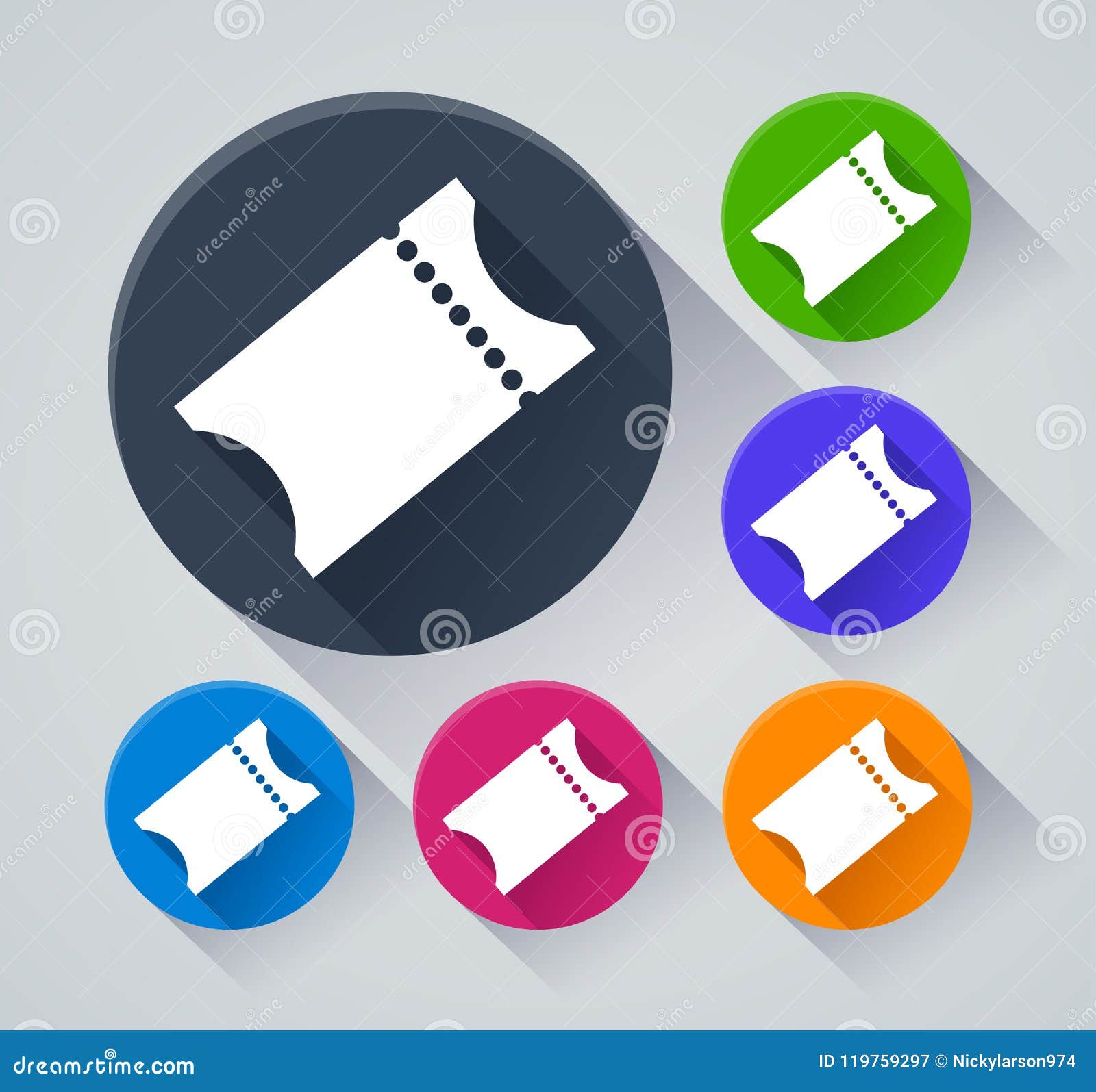 Ticket Circle Icons with Shadow Stock Vector - Illustration of orange ...