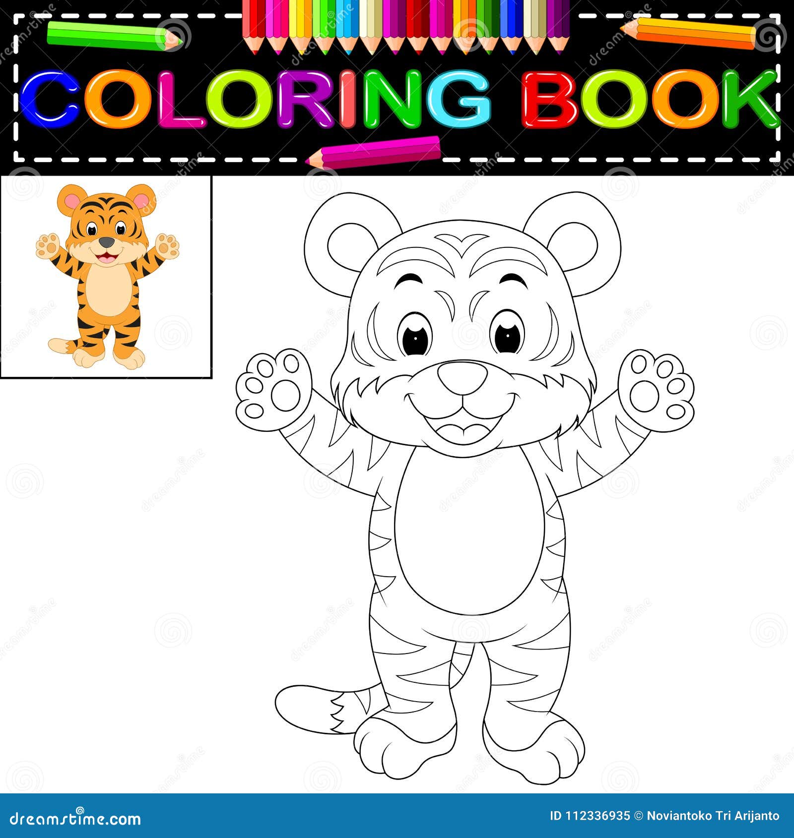 Tiger coloring book stock vector. Illustration of homework - 112336935
