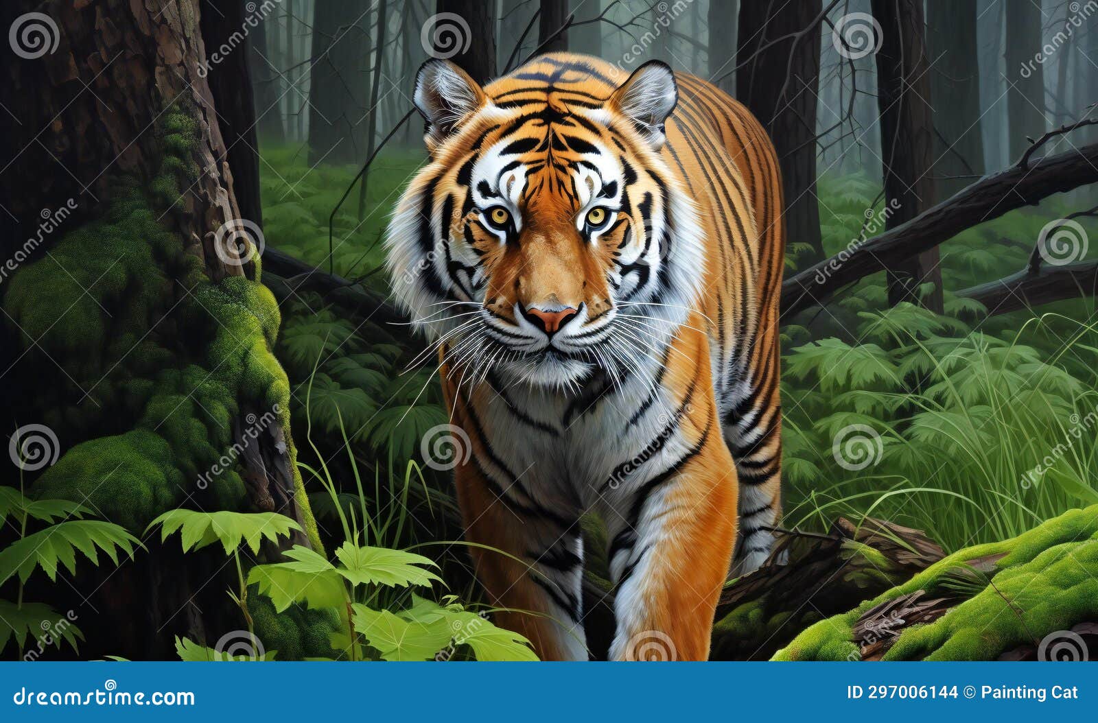 Tiger in the forest stock illustration. Illustration of danger - 297006144