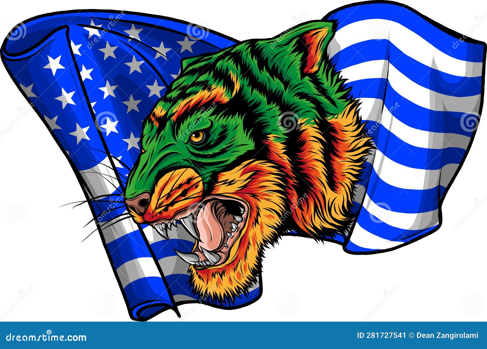 Vector Illustration of Tiger Head and American Flag. Stock Vector ...