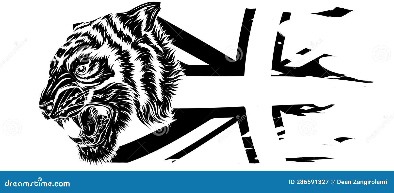 Black Silhouette of Tiger Head with British Flag Stock Vector ...