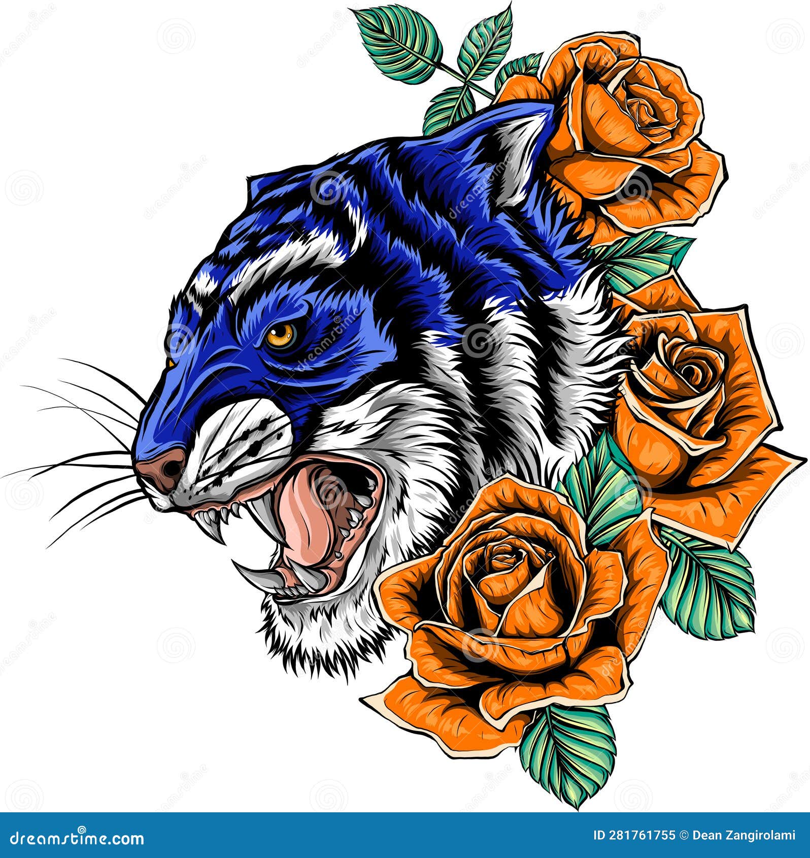 Vector Illustration of Tiger Head with Rose Stock Vector - Illustration ...