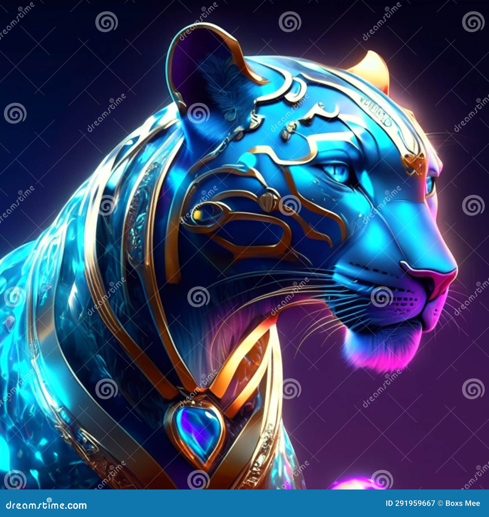 Illustration of a Tiger in a Neon Light - 3D Render Generative AI Stock ...