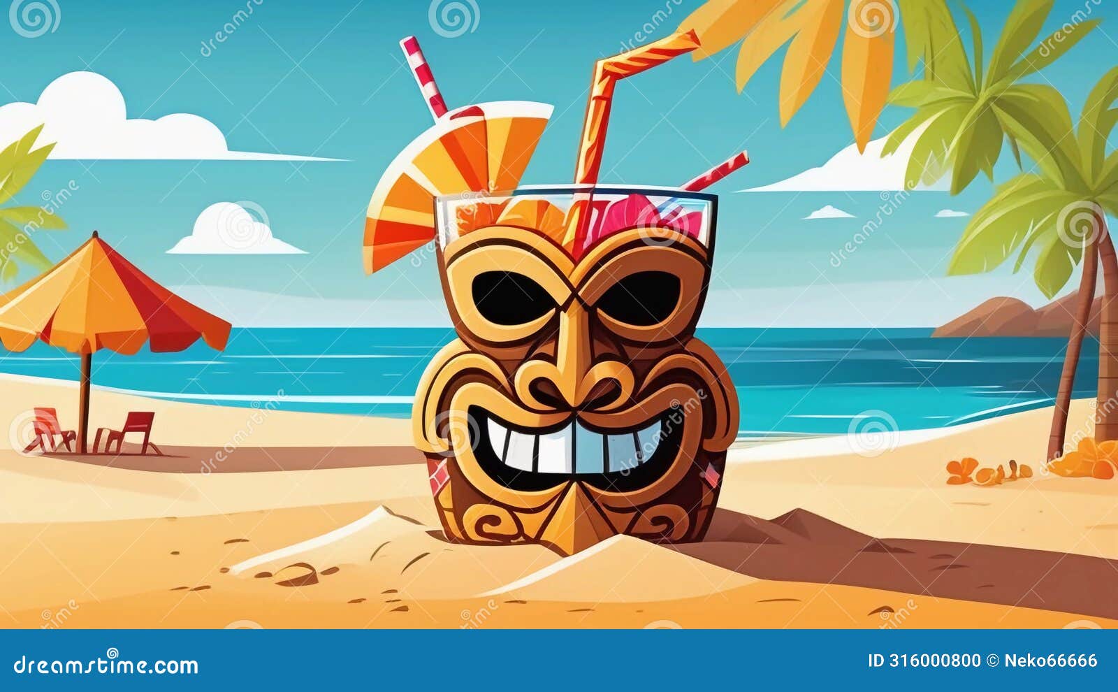 Illustration Of Tiki Tribal Wooden Mask. Design Element For Logo ...