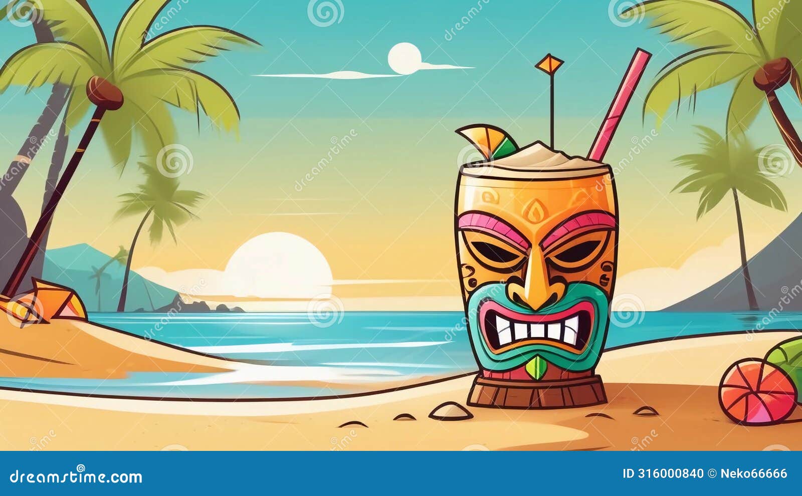 Illustration. Tiki Cocktail on the Beach in the Sand Stock Illustration ...
