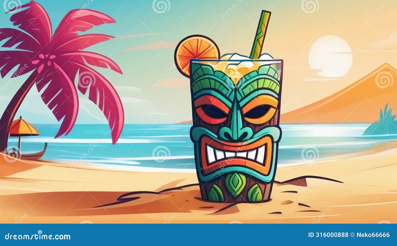 Illustration Of Tiki Tribal Wooden Mask. Design Element For Logo ...