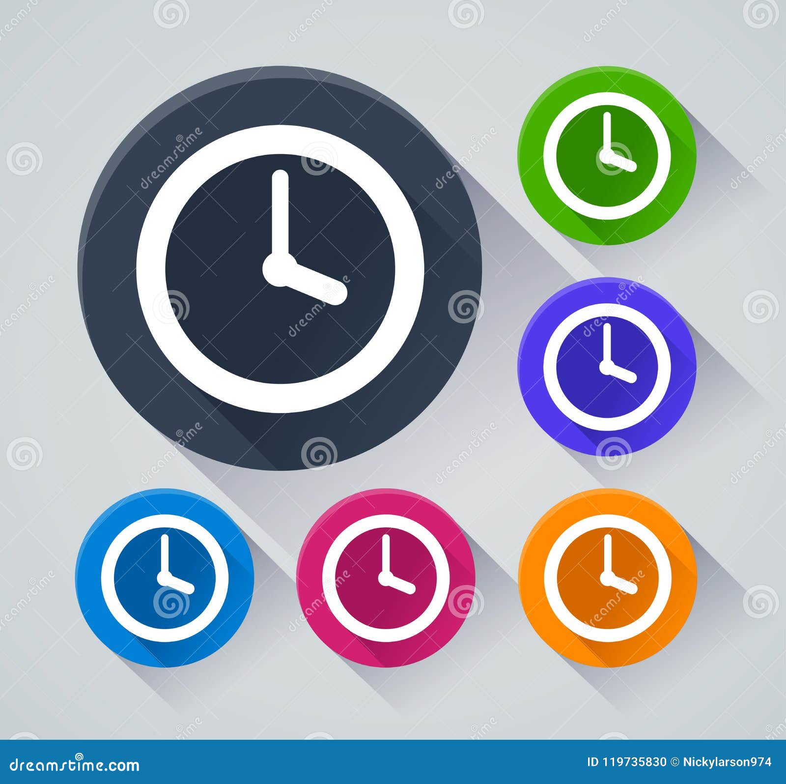 Time Circle Icons with Shadow Stock Vector - Illustration of blue ...