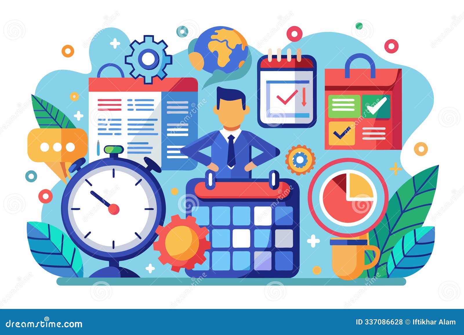 An Illustration of Time Management Tools Like a Calendar, Clock, and ...