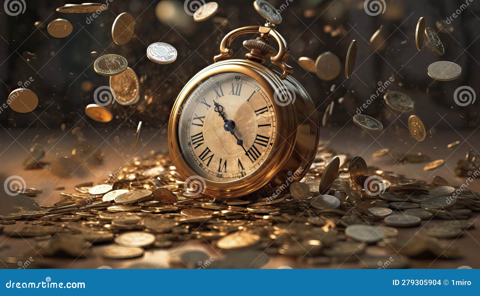 Illustration of a Time is a Money Cconcept with Clock and Falling Coins ...