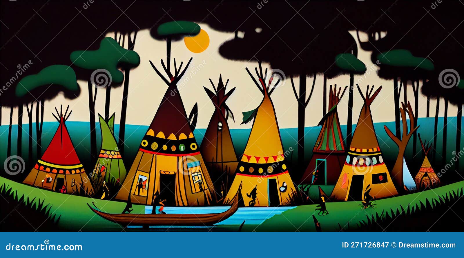Illustration of a Tipi Village in an Abstract Style Stock Illustration ...