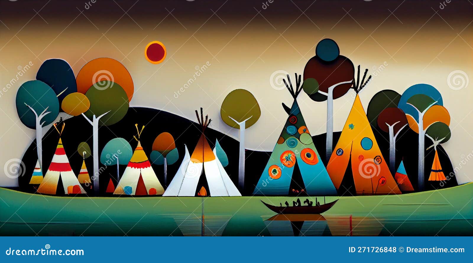 Illustration of a Tipi Village in an Abstract Style Stock Illustration ...
