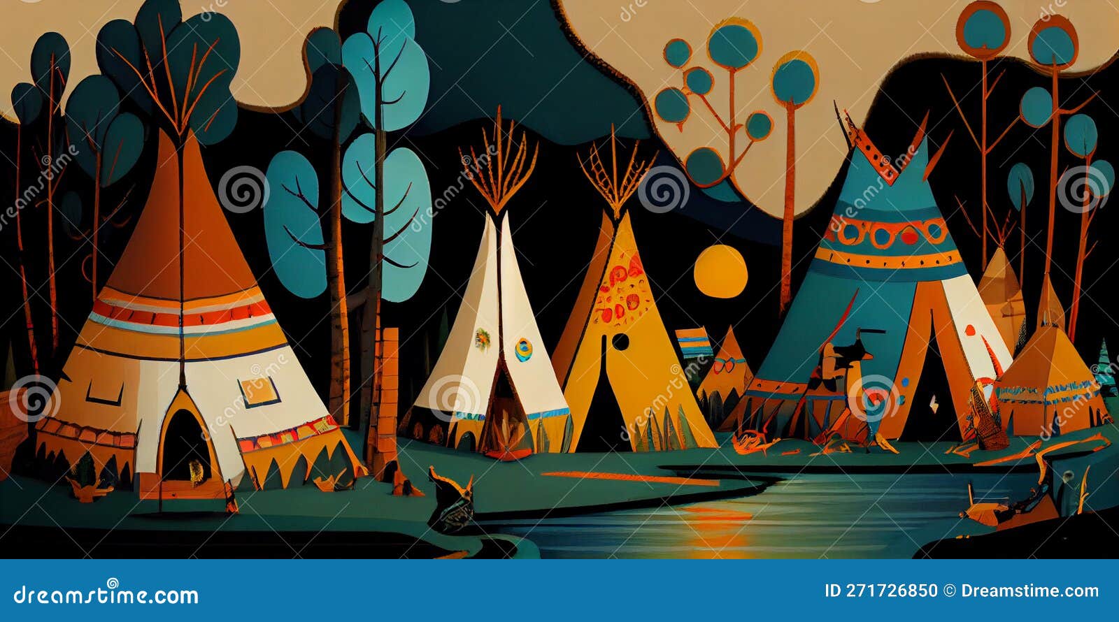 Illustration of a Tipi Village in an Abstract Style Stock Illustration ...