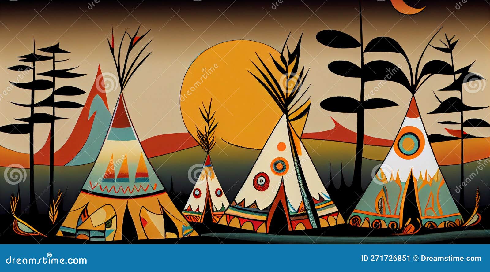 Illustration of a Tipi Village in an Abstract Style Stock Illustration ...