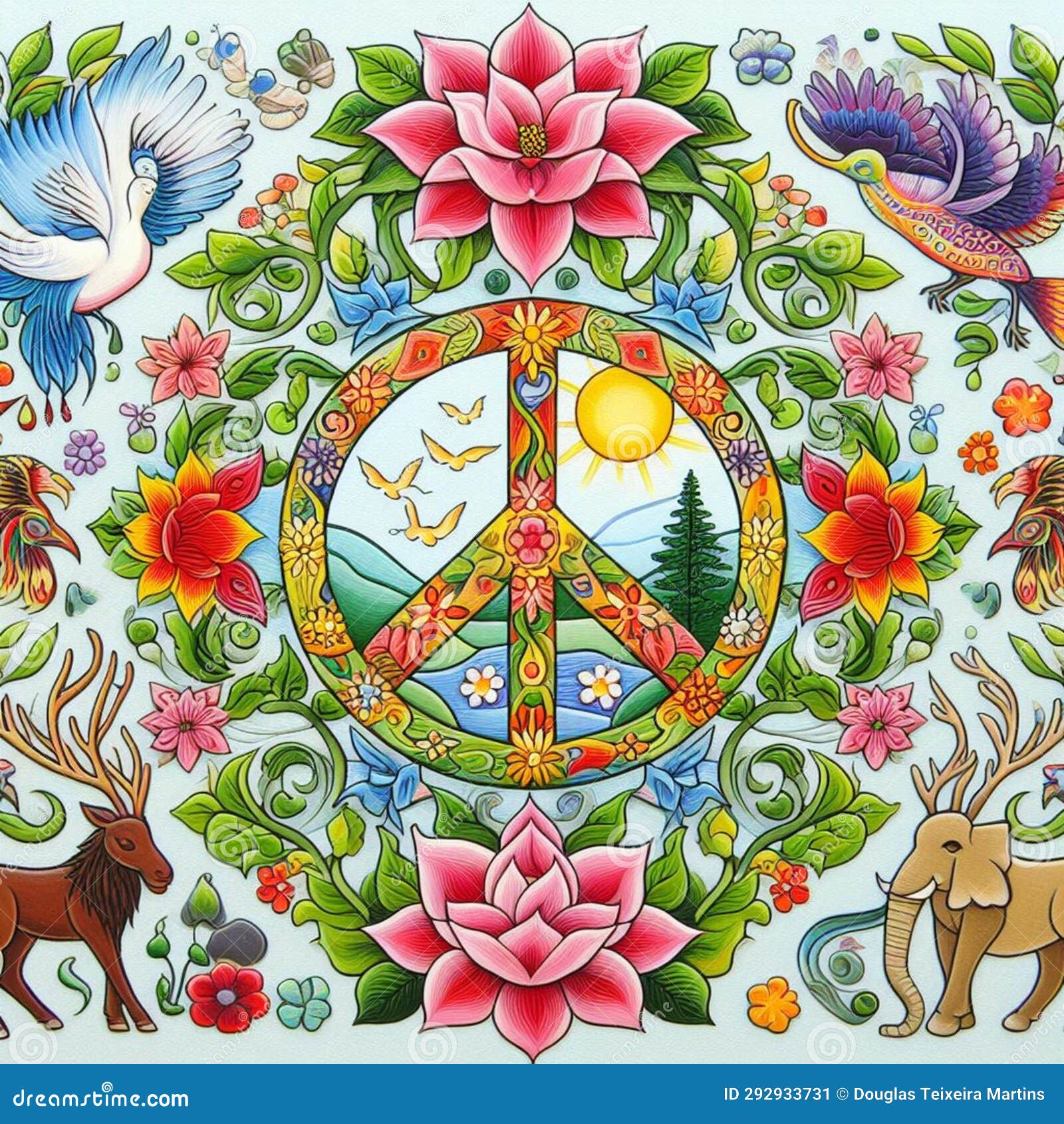 Illustration To Represent Peace Using Elements of Nature Such As ...