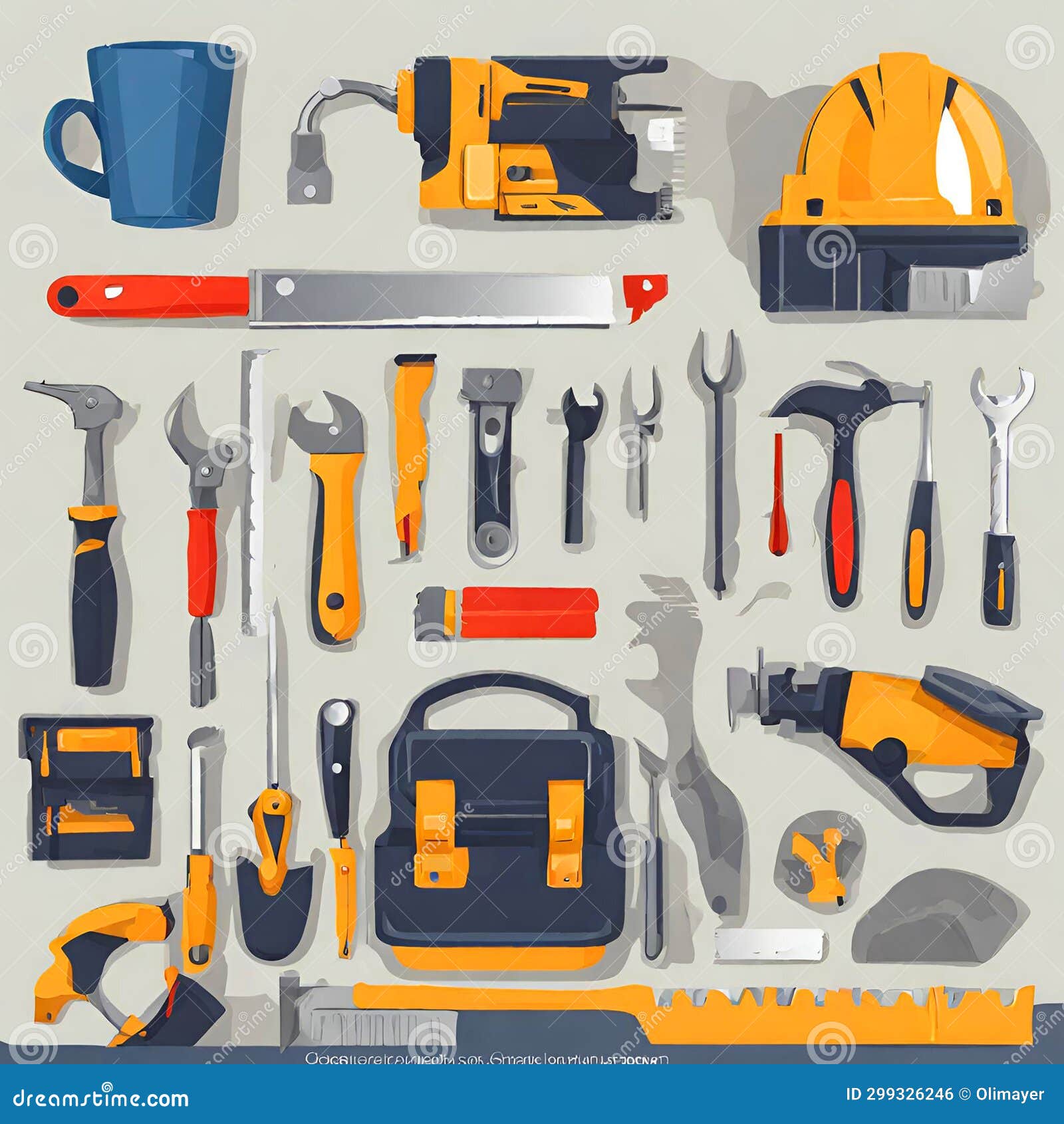 Illustration of Tools Ans Instruments Construction Worker Set on Light ...