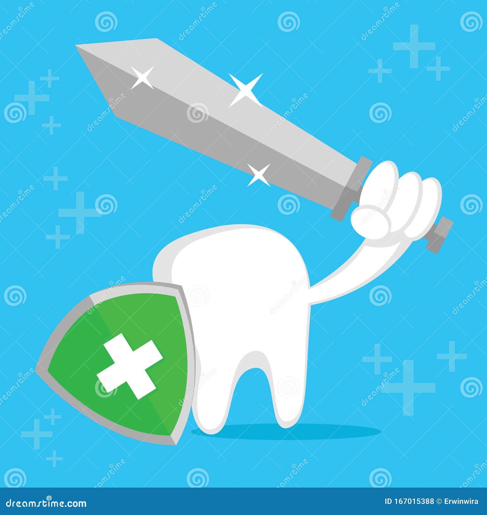 Illustration of Tooth with Sword and Shield Stock Vector - Illustration ...