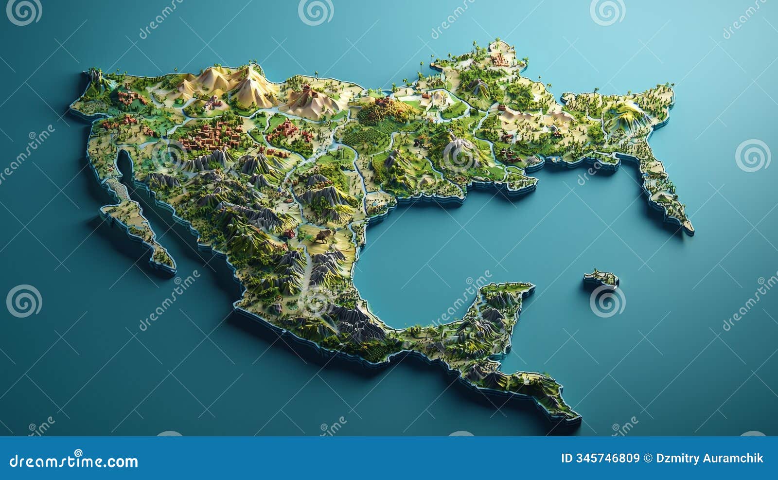Illustration of a Topographic Map of Mexico in Three Dimensions Stock ...