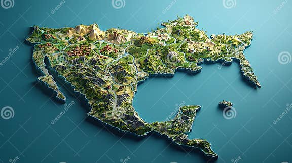 Illustration of a Topographic Map of Mexico in Three Dimensions Stock ...