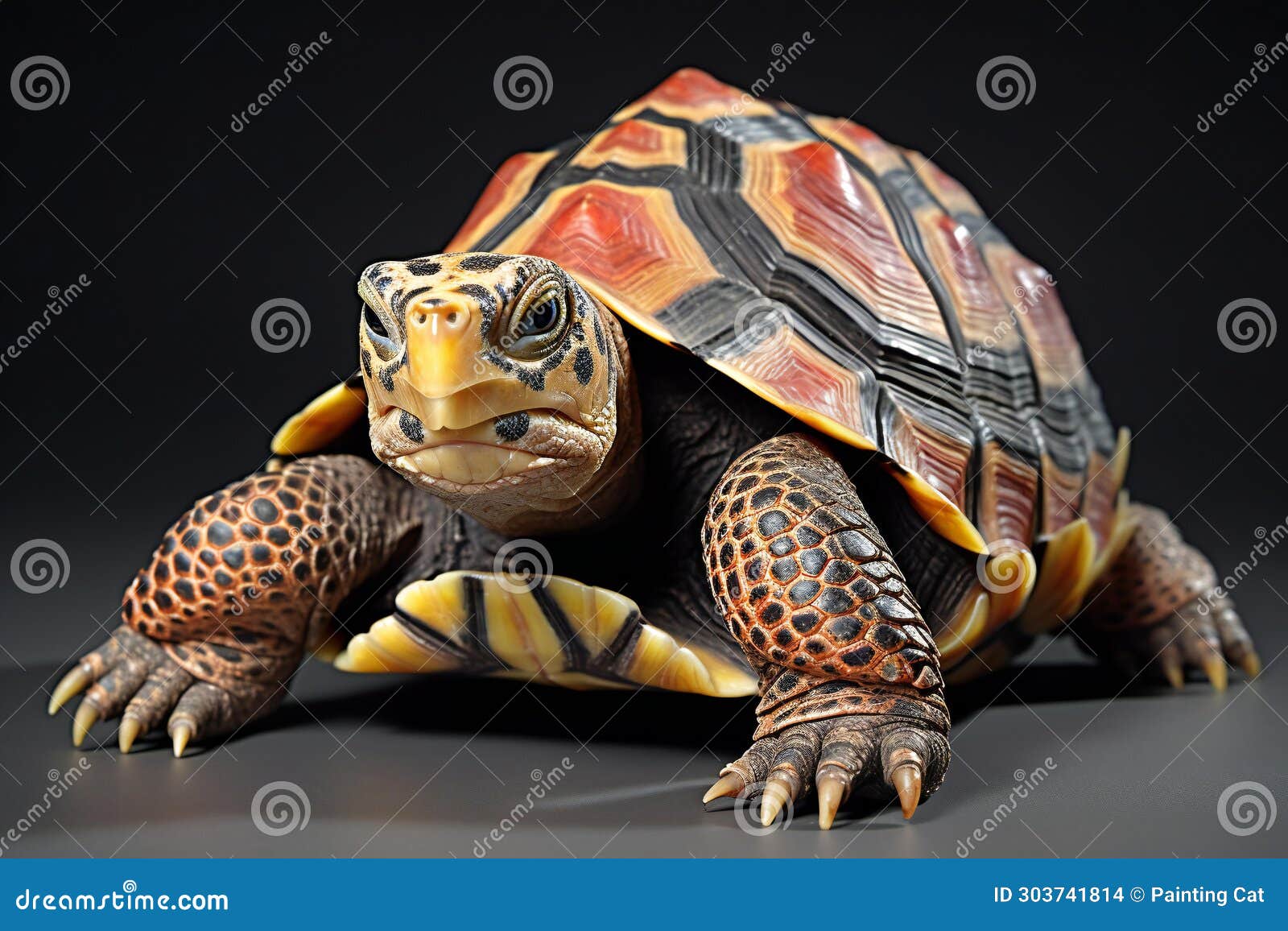 Tortoise on a Black Background, Close-up, Studio Stock Illustration ...