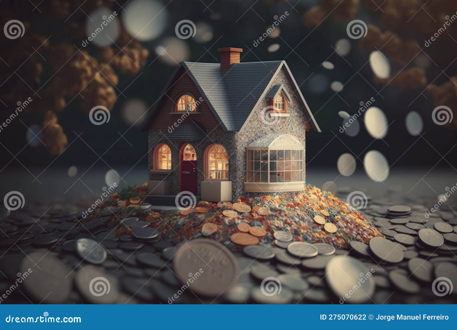 Illustration, Toy House Surrounded by Coins, Ai Generative Stock ...