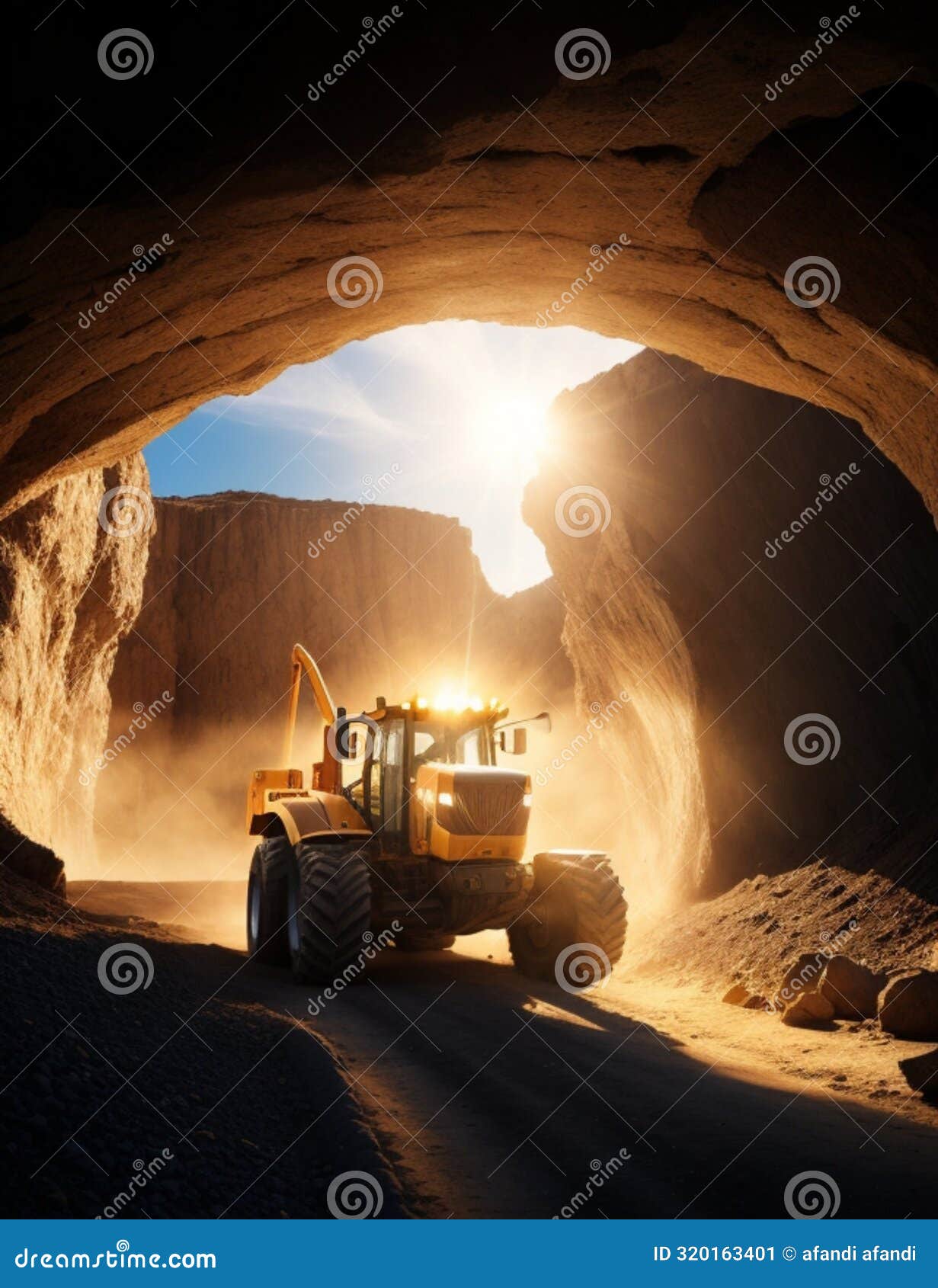 An Illustration of a Tractor Vehicle in a Cave at a Natural Mining ...