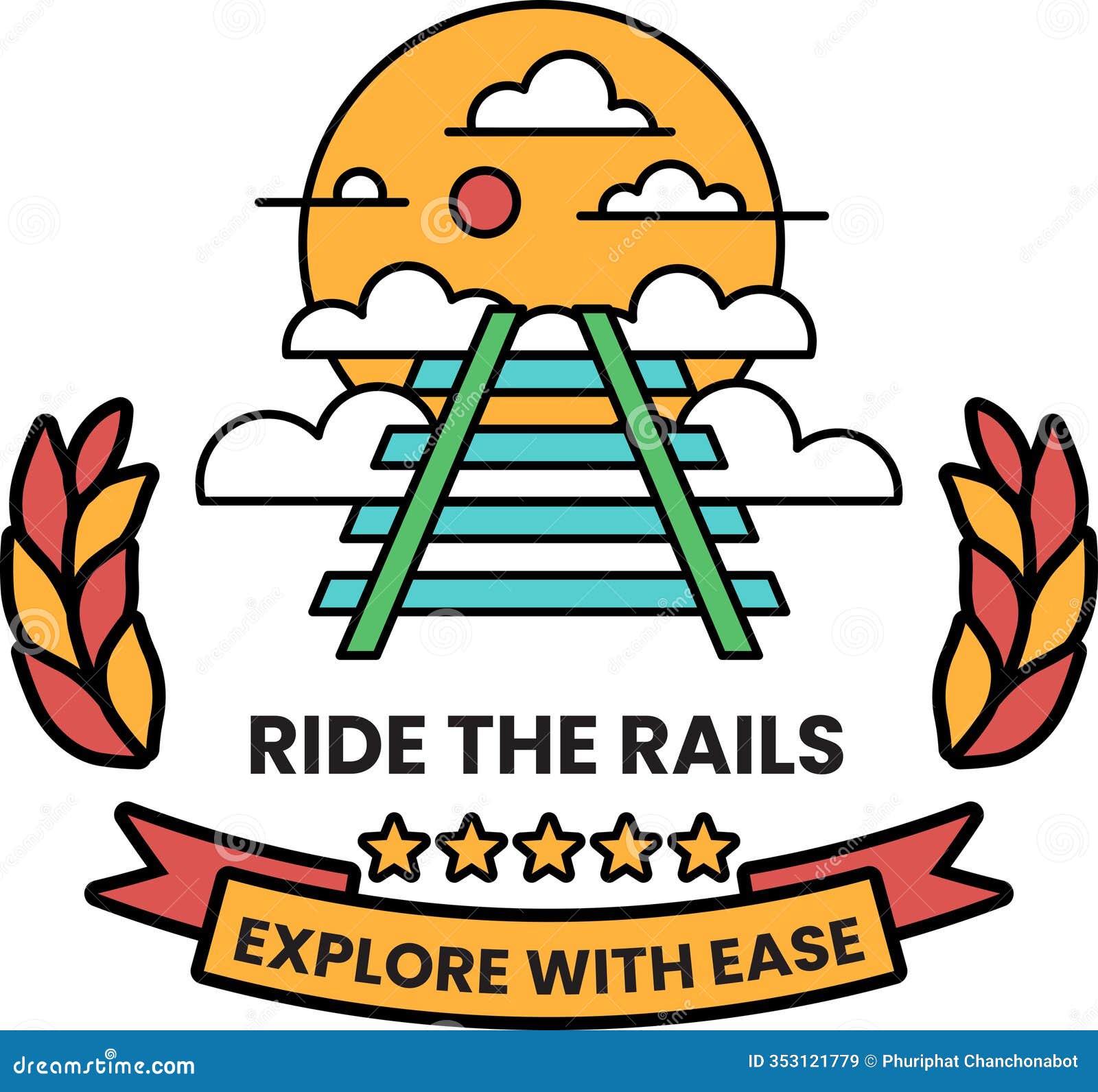 The Illustration is of a Train with a Sun in the Background Stock ...