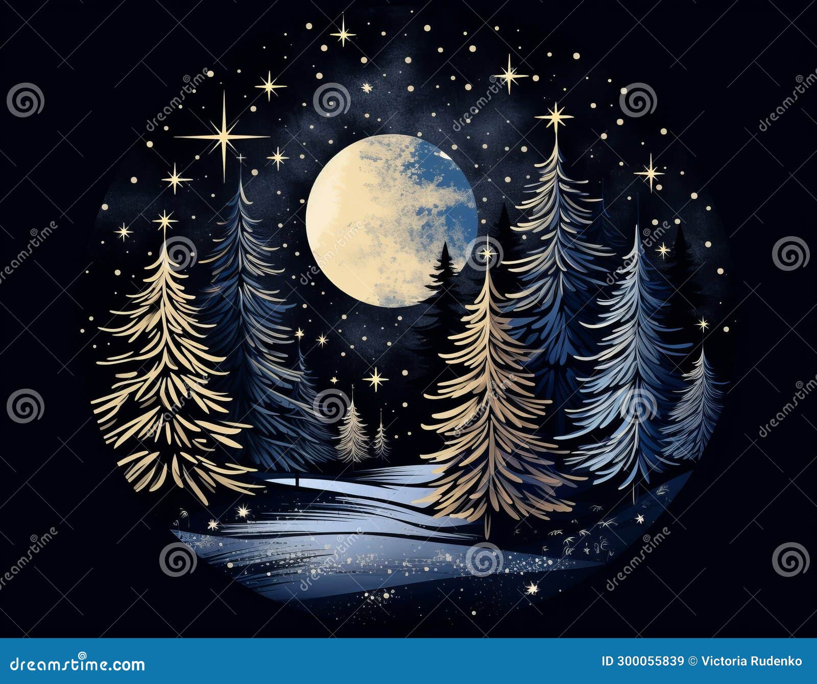 Illustration of Tranquil Christmas Tree Under Moonlight Stock Image ...