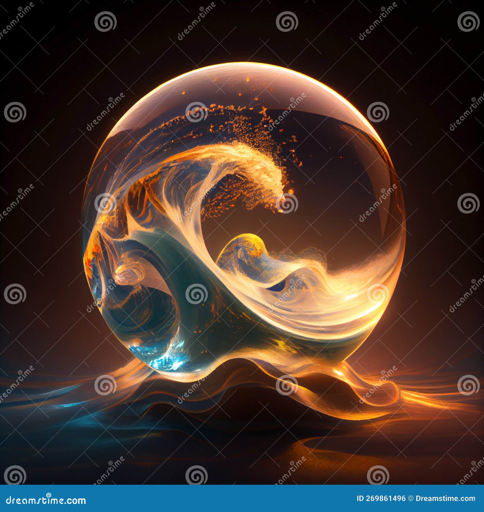Illustration Transparent Color Globe Orb with a Wave Inside Stock ...