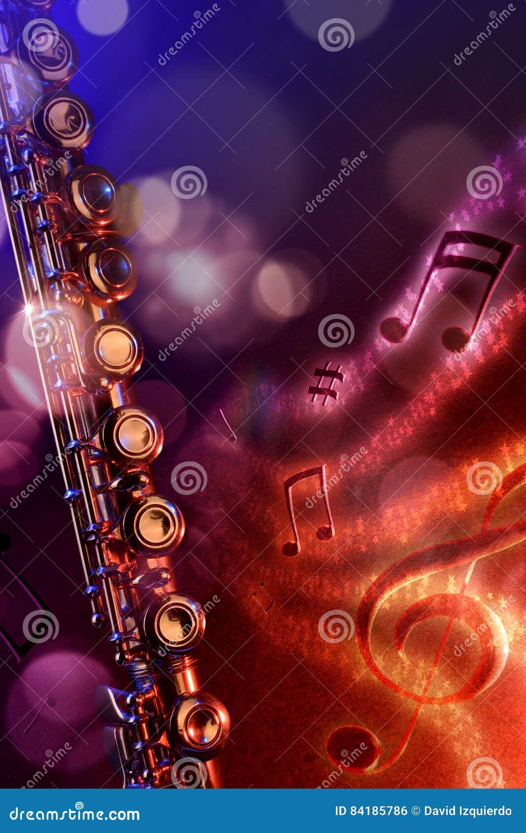 Illustration Transverse Flute with Black Red and Blue Background Stock ...