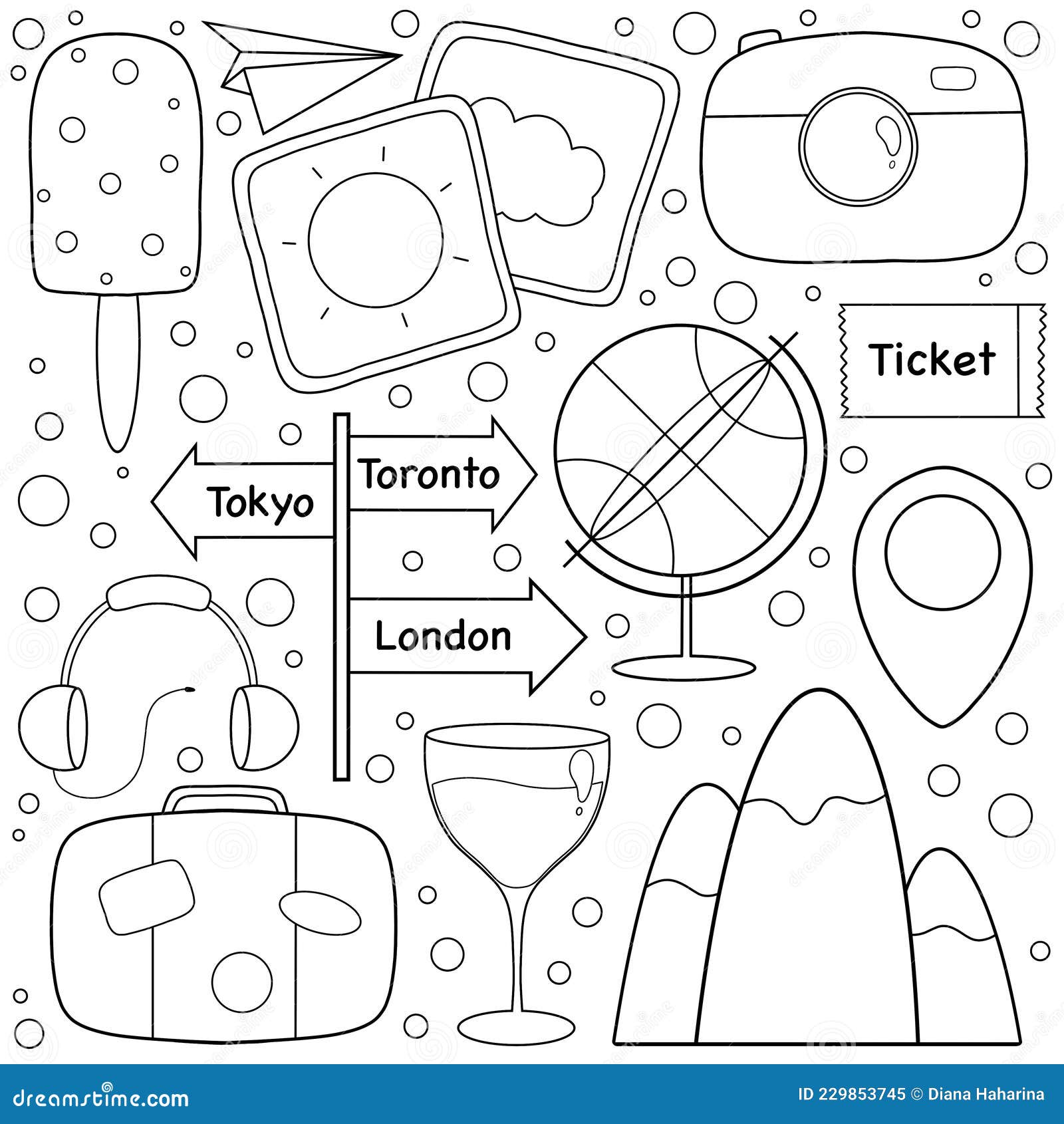 Travel Coloring Page for Kids Stock Illustration - Illustration of cute ...