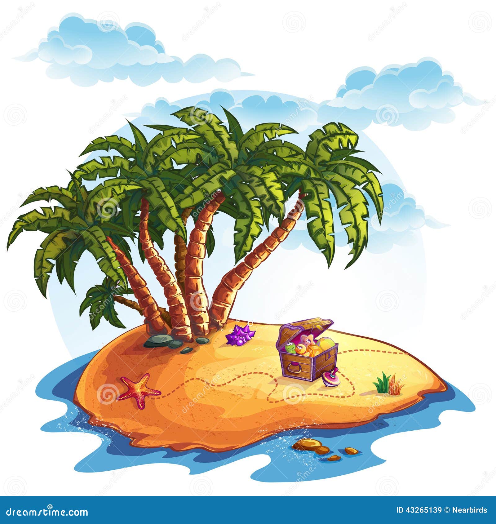 Illustration of Treasure Island and Palms Stock Vector - Illustration ...