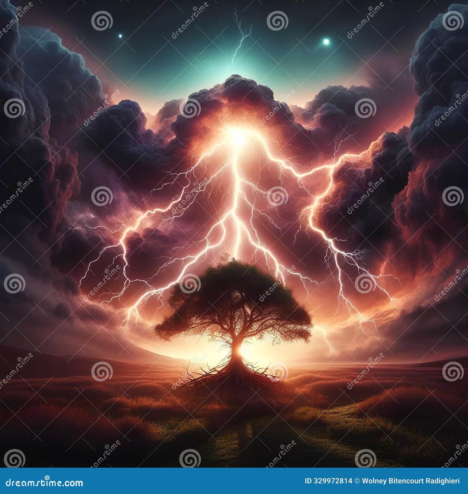 Illustration of a Tree Being Struck by Lightning Stock Illustration ...